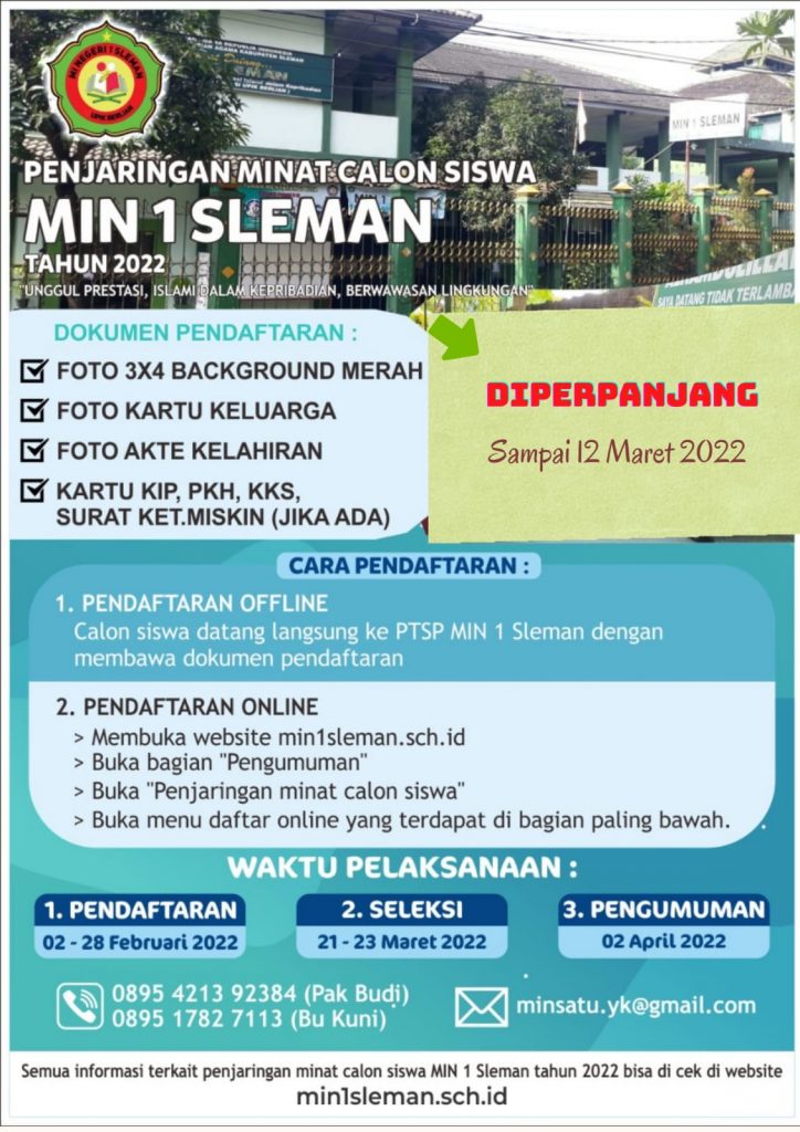 Penjaringan Minat Calon Siswa MIN 1 Sleman 2022 akan kami tutup tanggal ...